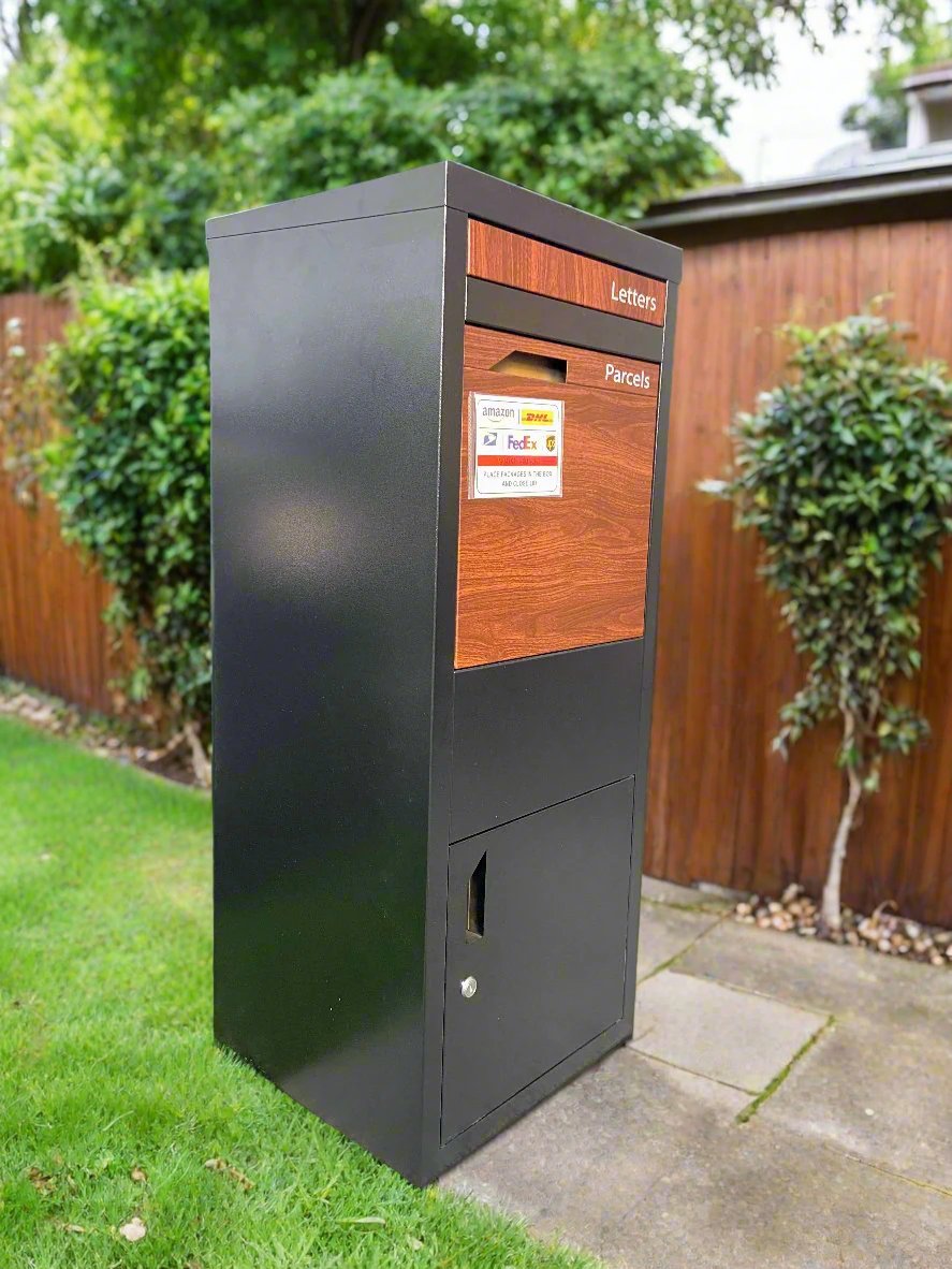 Large Freestanding Parcel Locker, Black with Timber Grain, X15 ...